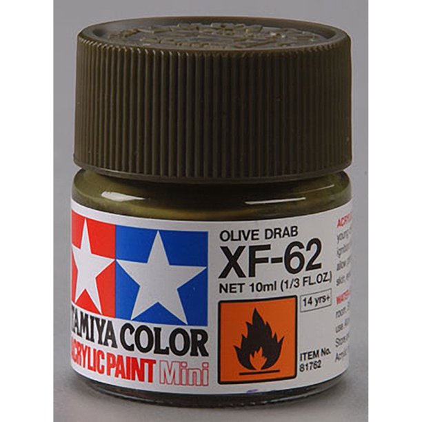 Tamiya XF-62 Flat Olive Drab Acrylic Paint (10ml)| HackFab Hobbies